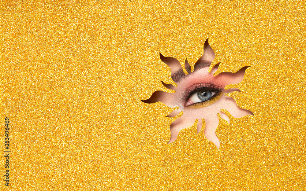 The Eyes of the Young Beautiful Woman with Bright Pink Shadows and ...