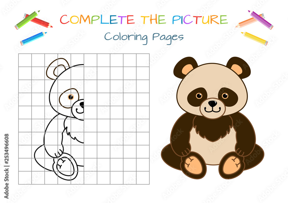 Funny little Panda. Coloring book. Educational game for children ...