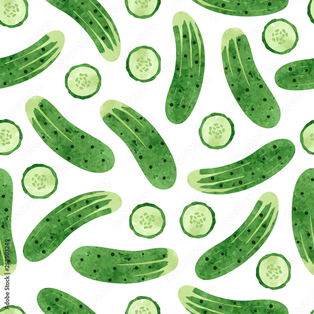 Seamless vector watercolor cucumber pattern. Vegetable background Stock ...