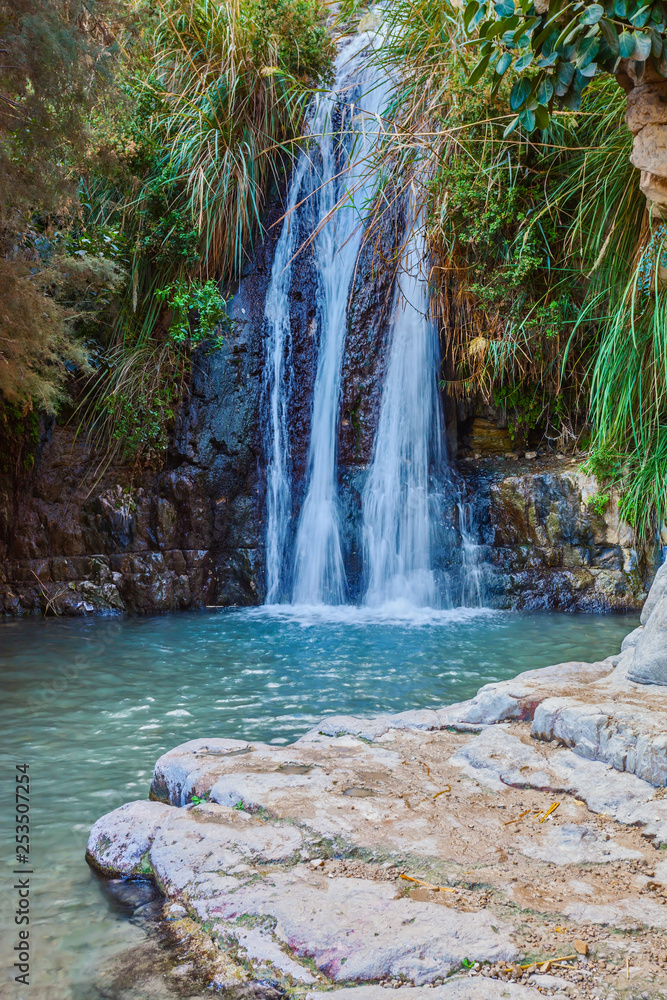Beautiful waterfall and scenic lake Stock Photo | Adobe Stock