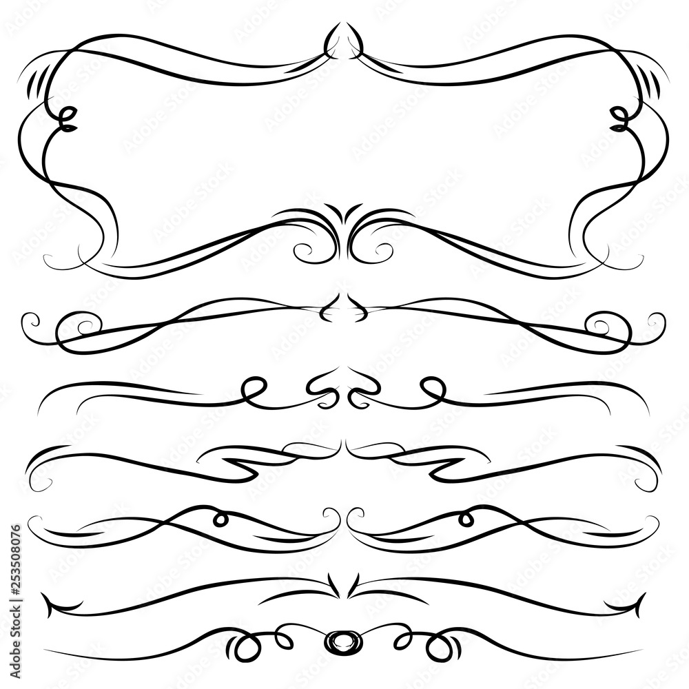 Hand drawn vector vintage swirl borders frames set Stock Vector | Adobe ...