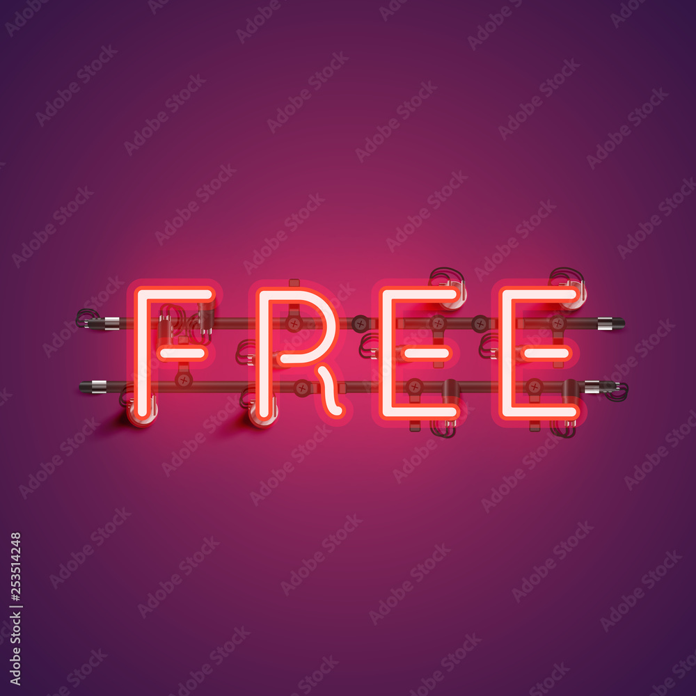 Neon realistic word 'FREE' for advertising, vector illustration Stock ...