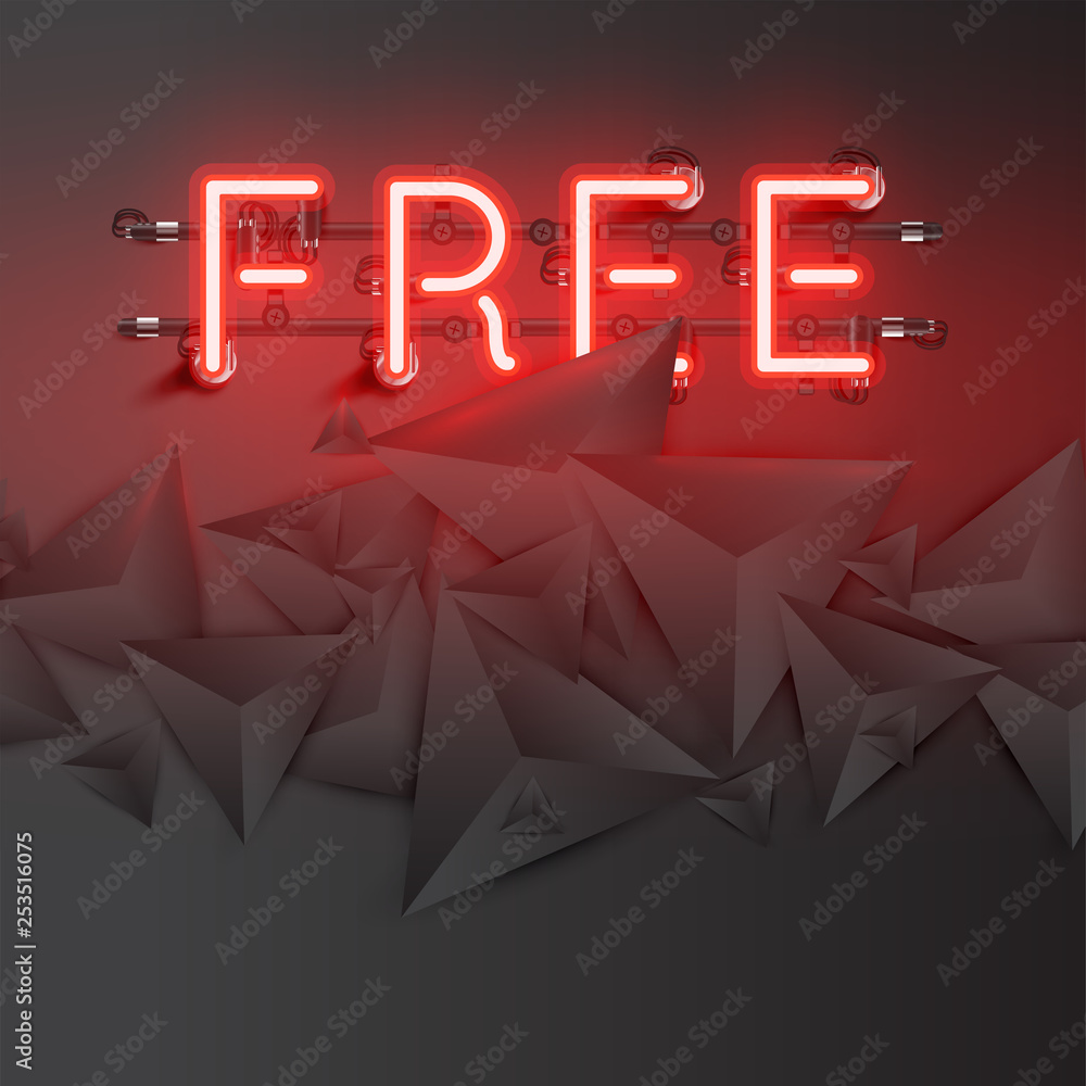 Neon word with abstract dark 3D triangles, vector illustration Stock ...