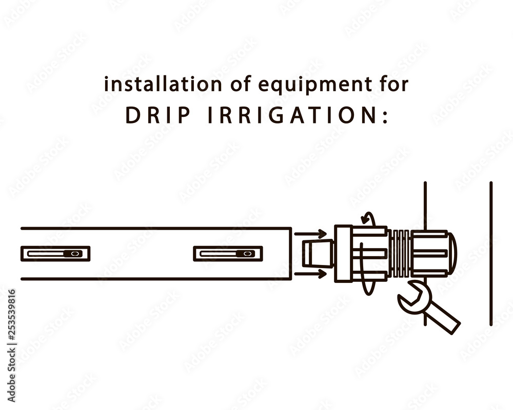 Installation scheme of drip irrigation system. Connection of drip tape ...