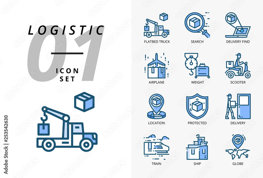 Icon pack for logistics , flatbed truck, search product, delivery find ...