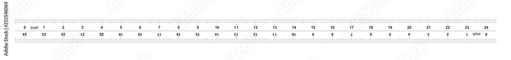 Ruler bidirectional 24 inches. Metric calibration grid. The division ...