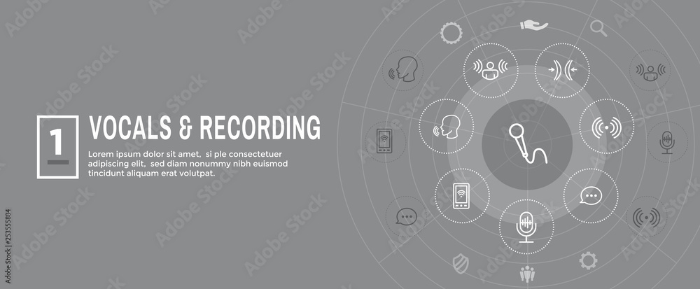 Vocal and Recording Command Icon with Sound Wave Images Web header ...