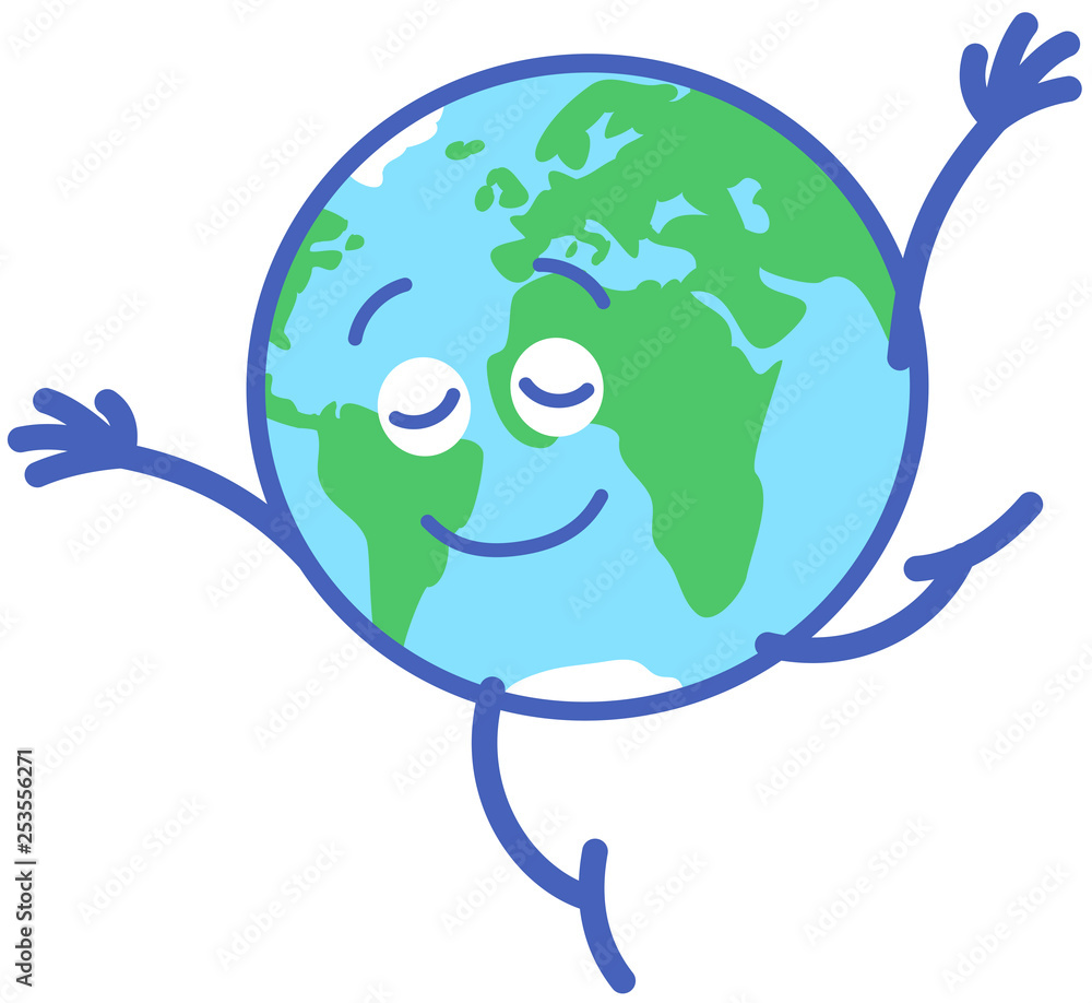Planet Earth in minimalist cartoon style performing a dance step. It ...
