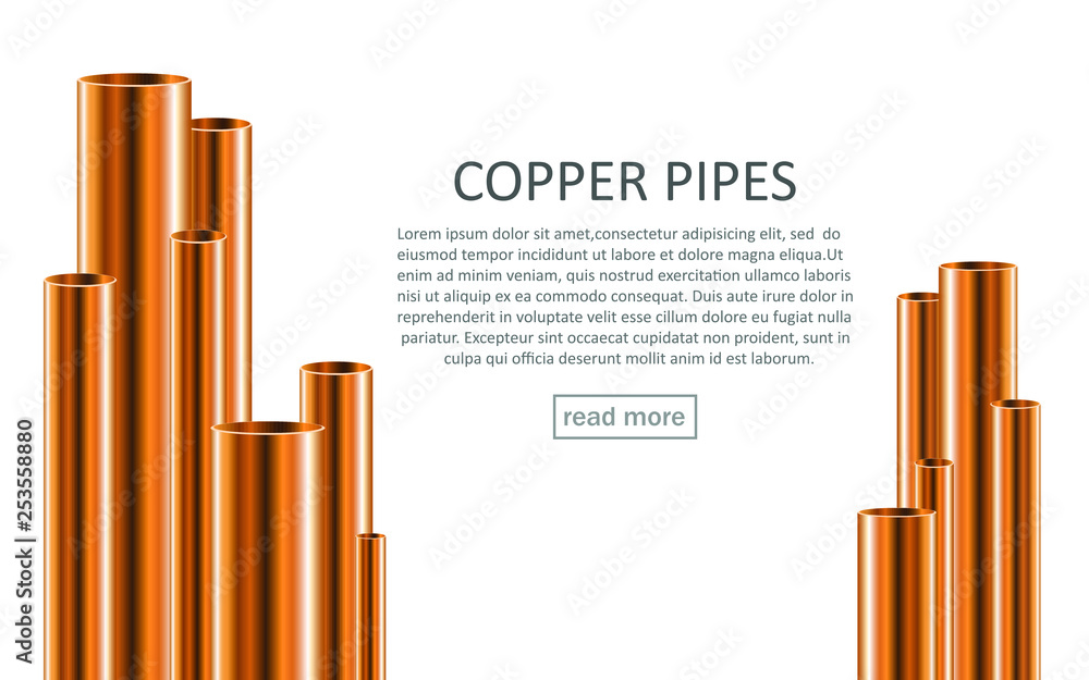 Shiny copper pipes vector design illustration. Copper pipes background ...