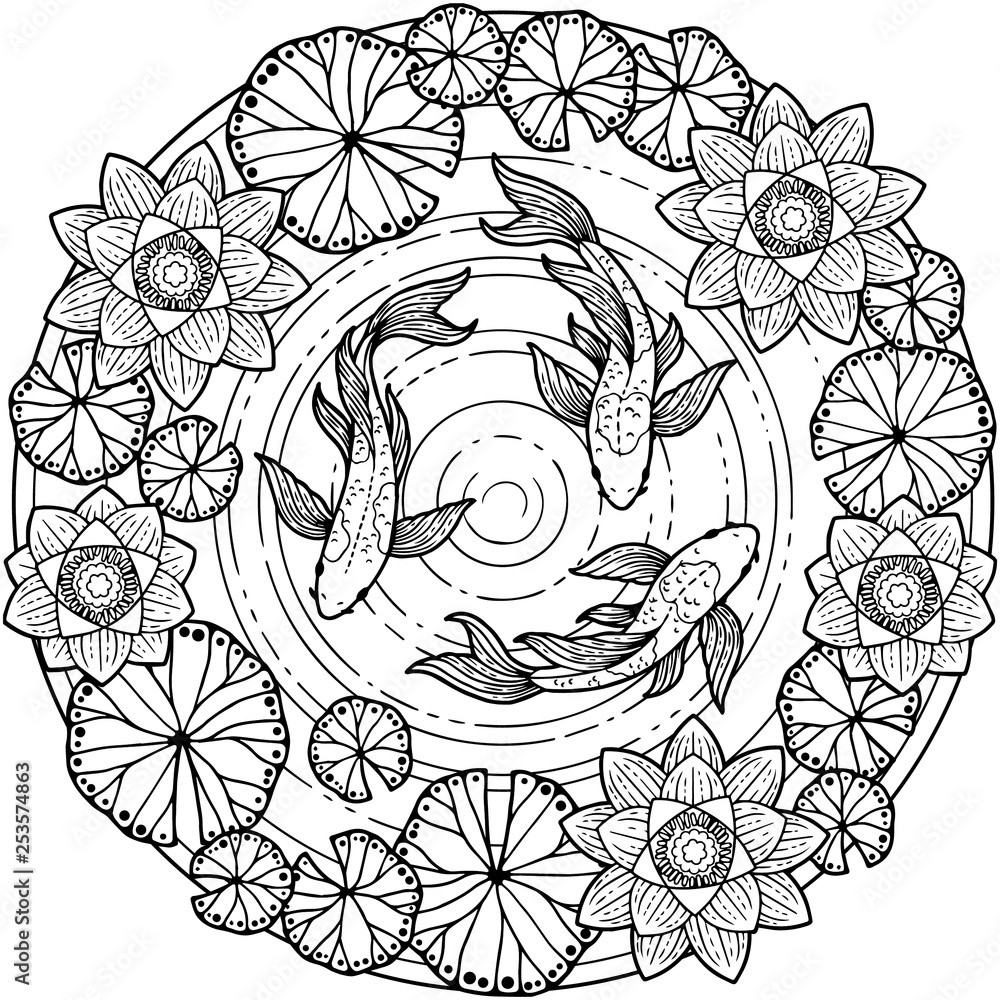 Vector coloring page for adult. Tropical summer pattern background with ...