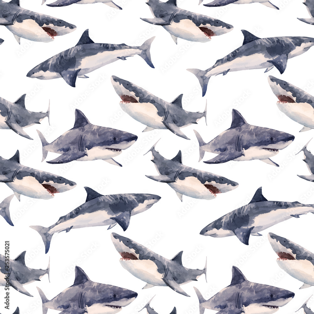 Watercolor shark vector pattern Stock Vector | Adobe Stock
