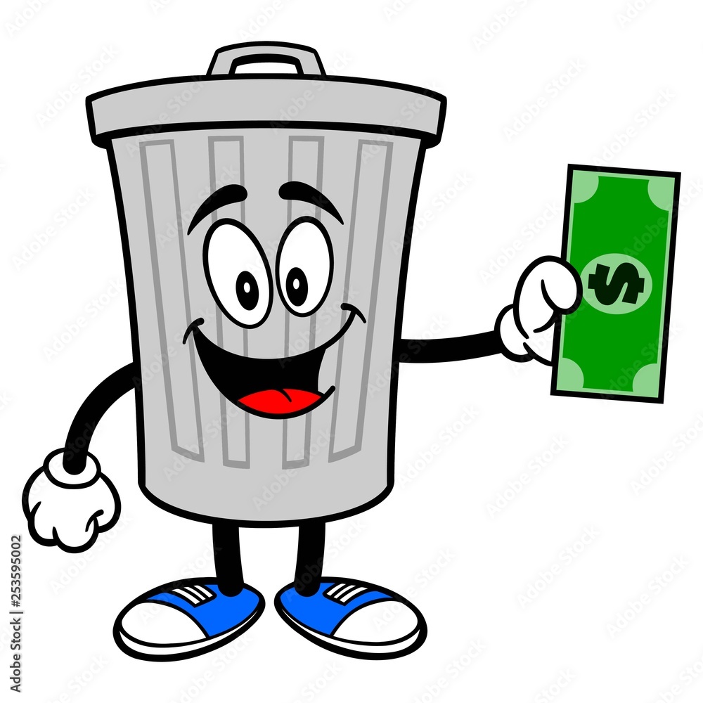 Trash Can Mascot with a Dollar - A vector cartoon illustration of a ...