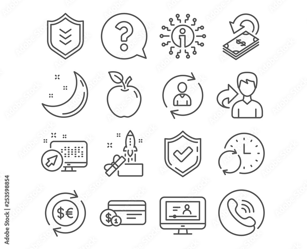 Set of Money currency, Question mark and Shield icons. Payment method ...