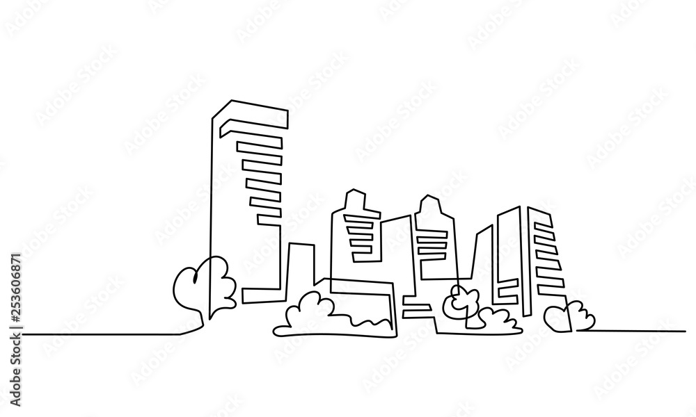 Building Cityscape One Line drawing Art Silhouette Stock Vector | Adobe ...