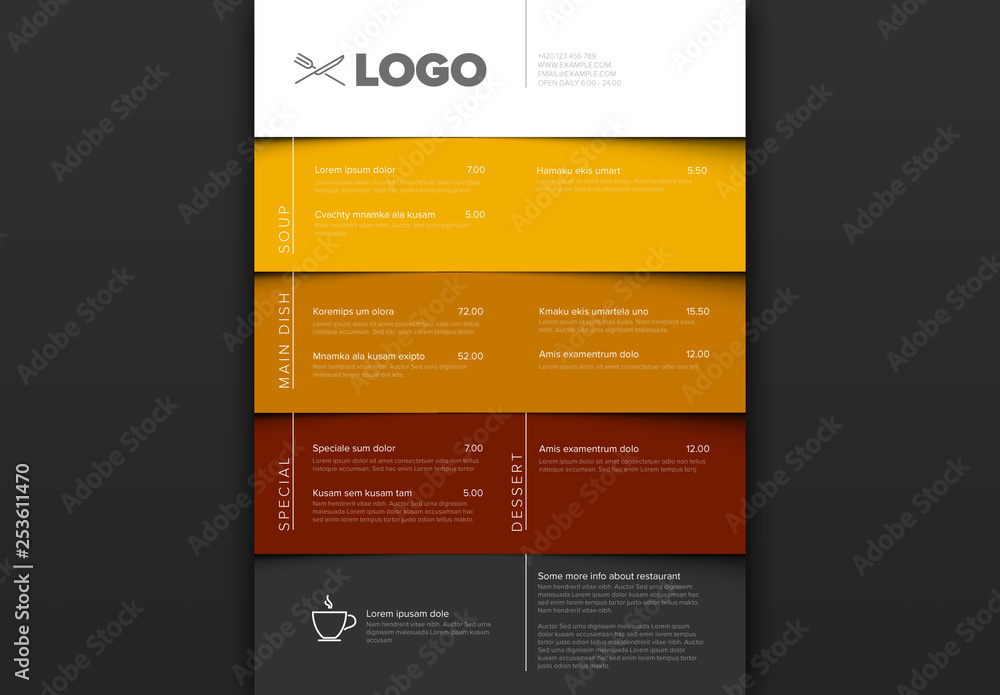 Layered Menu Layout with Brown and Yellow Elements Stock Template ...