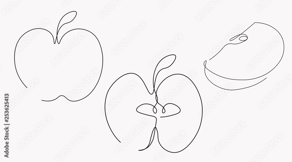 Apple on white background one line drawing, vector illustration Stock ...