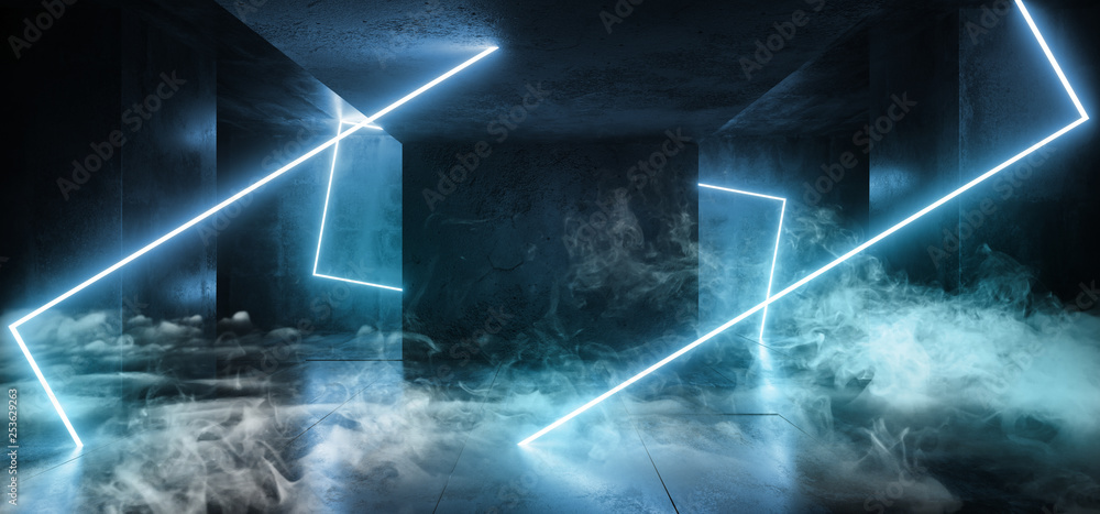 Neon Glowing Blue Cyber Modern Alien Spaceship Sci Fi Futuristic ...