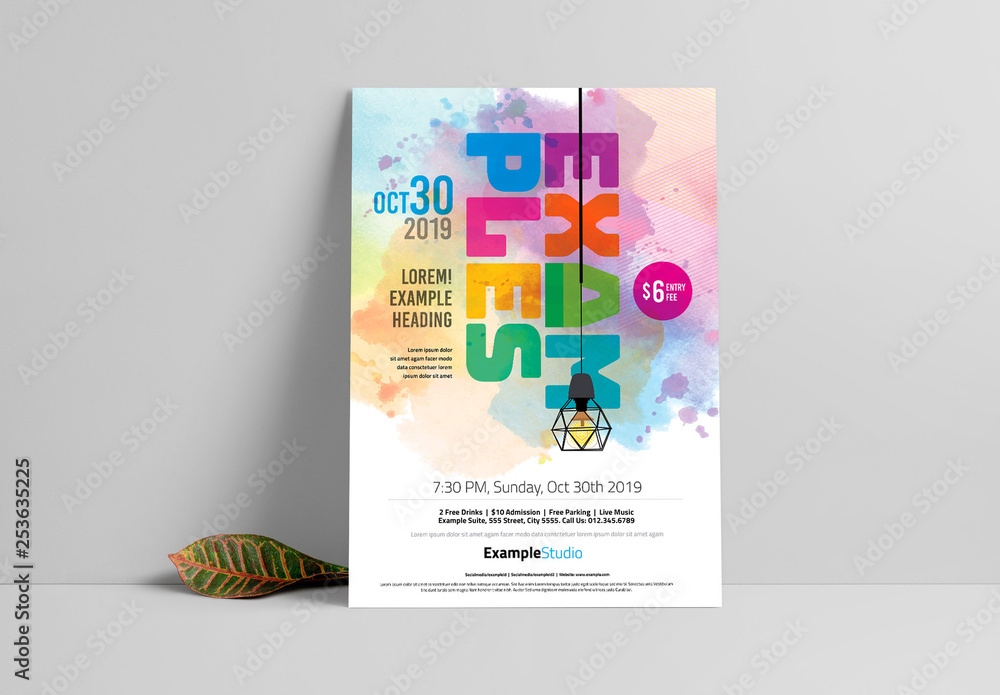 Event Poster Layout with Watercolor Design Element Stock Template ...