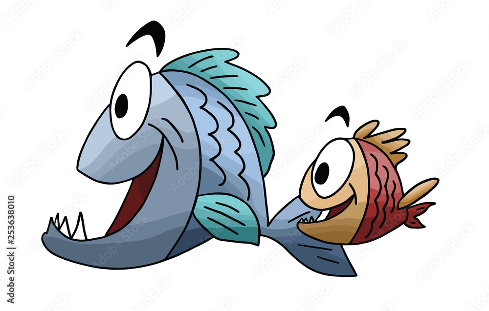 Cartoon fish, father and son swimming vector illustration Stock Vector ...