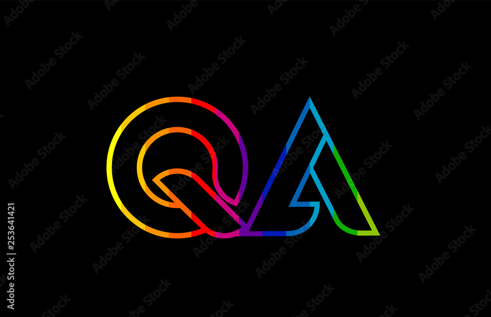 rainbow color colored colorful alphabet letter qa q a logo combination ...