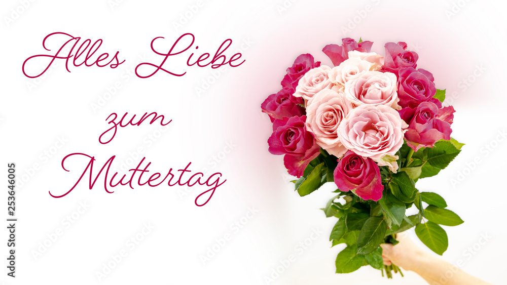 Alles liebe zum Muttertag mit zweifärbigen rosa Rosenstrauss Stock ...