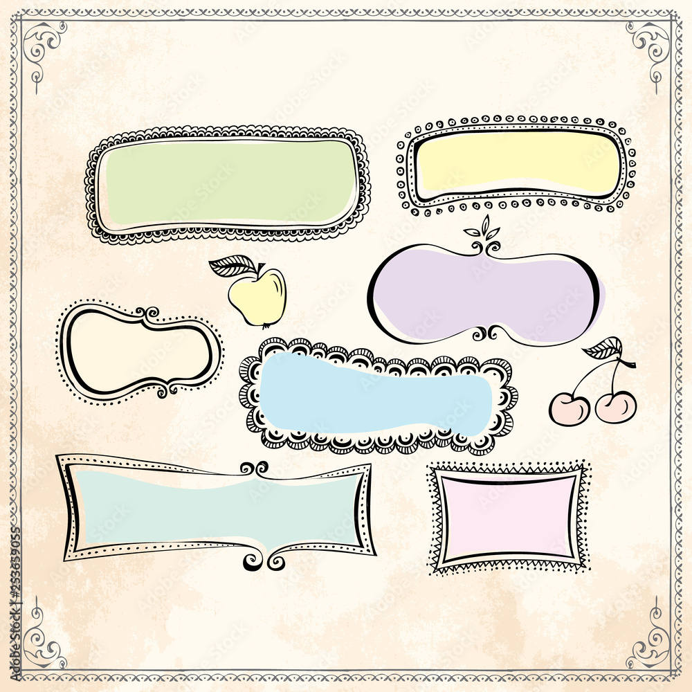 Hand drawn line border frame design elements set Stock Vector | Adobe Stock