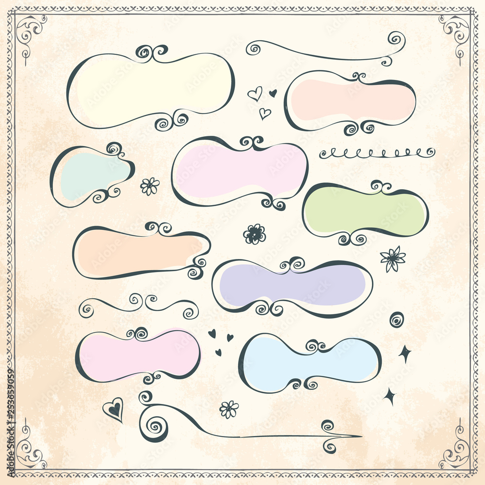 Hand drawn line border frame design elements set Stock Vector | Adobe Stock