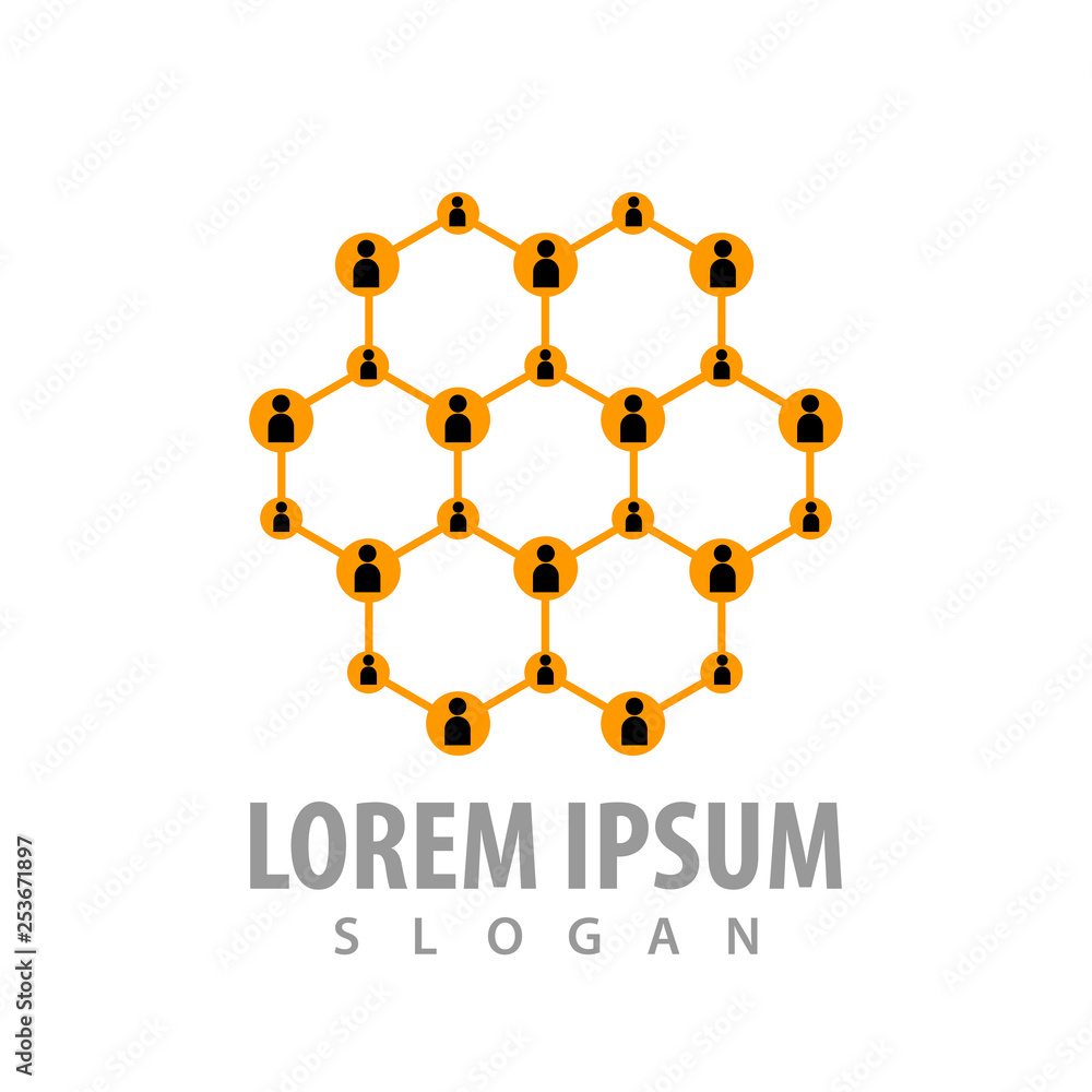 Hexagon line people network logo concept design. Symbol graphic ...