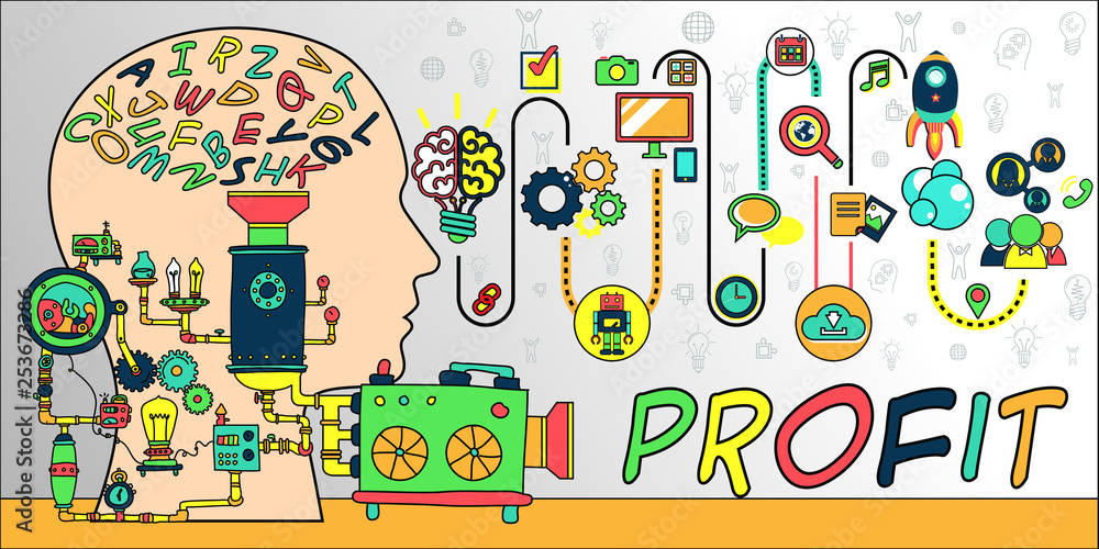 Flat line illustration concept of scheme, plan graph born start up ...