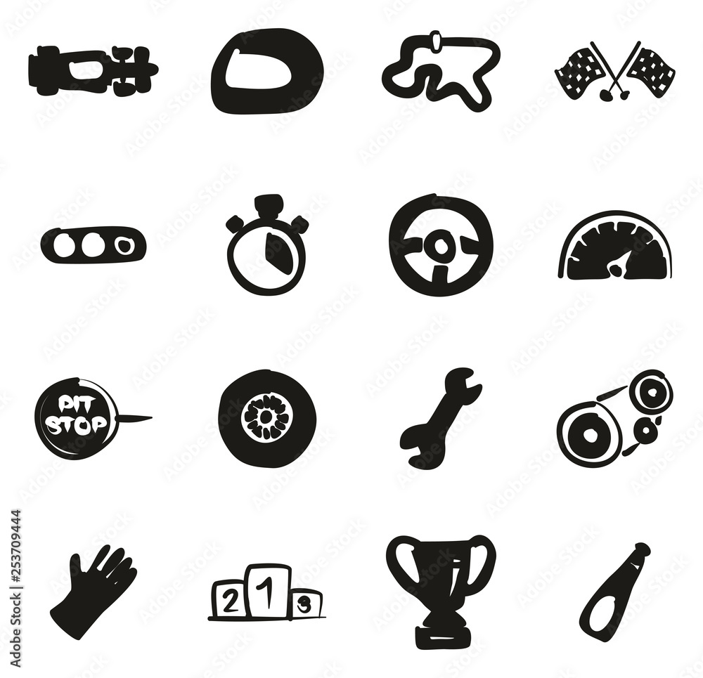Formula 1 Racing Icons Freehand Fill Stock Vector | Adobe Stock