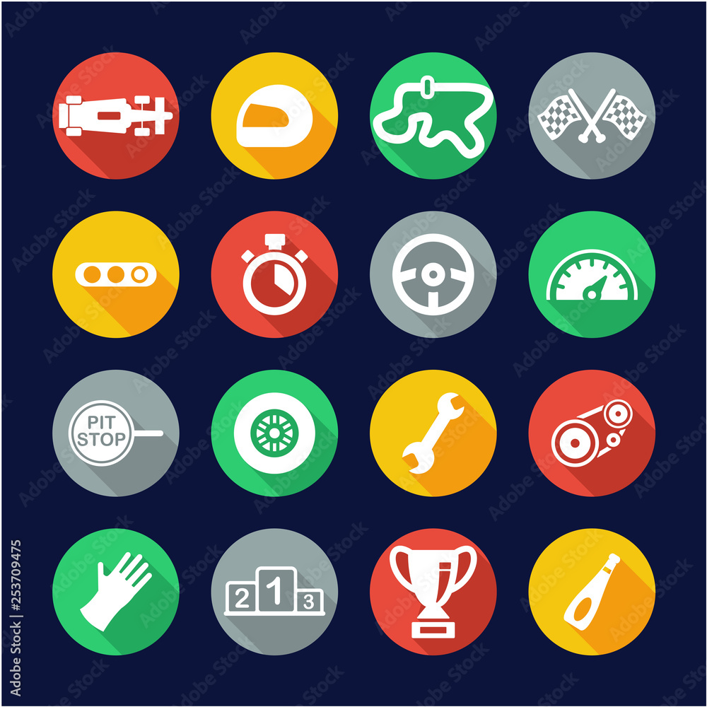 Formula 1 Racing Icons Flat Design Circle Stock Vector | Adobe Stock