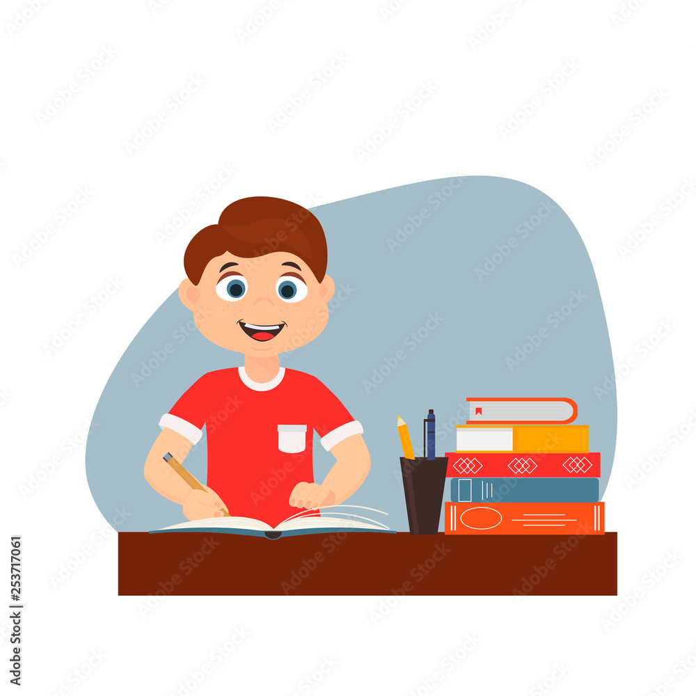 Boy Studying Cartoon