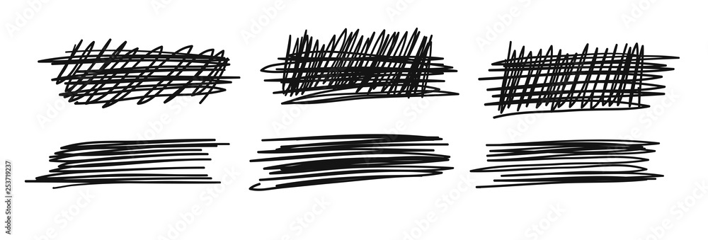 Hand drawn set of objects for design use. Black Vector doodle crossed ...