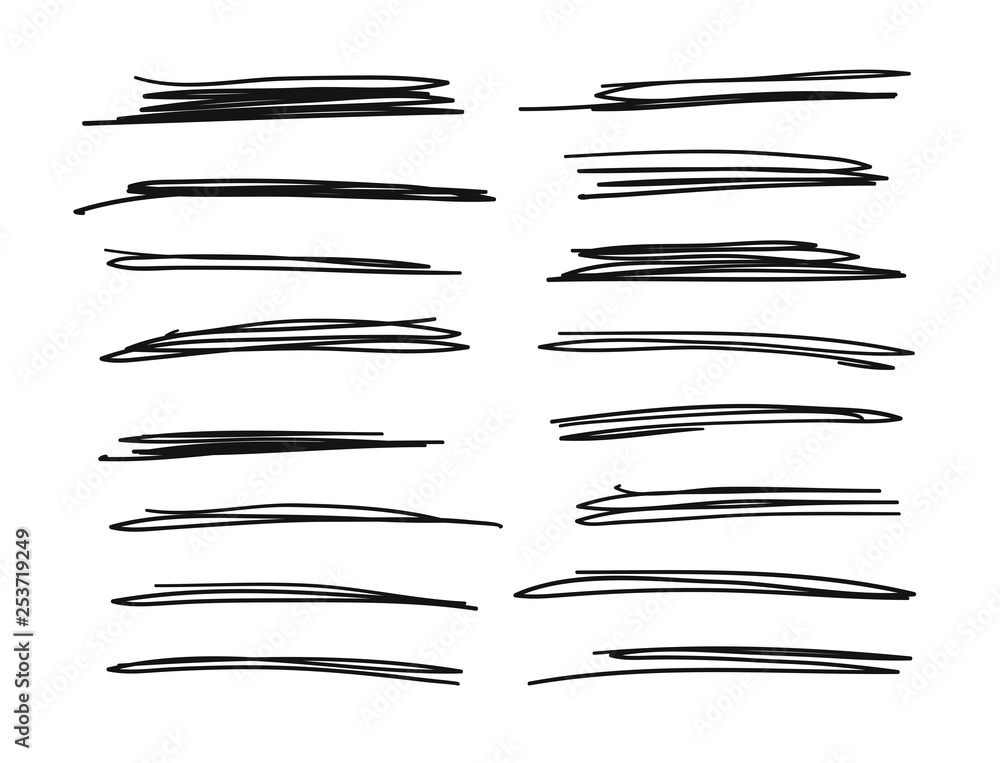 Hand drawn set of objects for design use. Black Vector doodle crossed ...