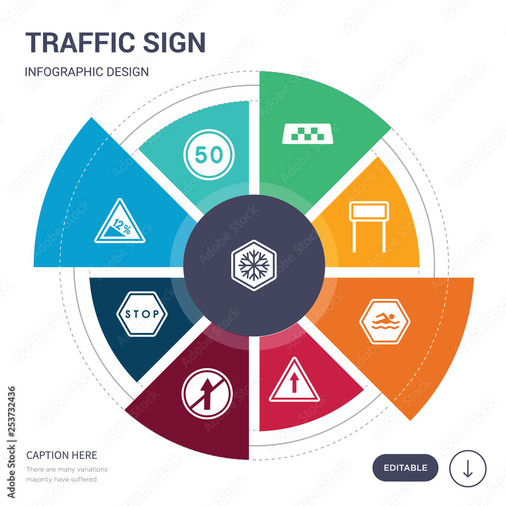 Vetor de set of 9 simple traffic sign vector icons. contains such as ...