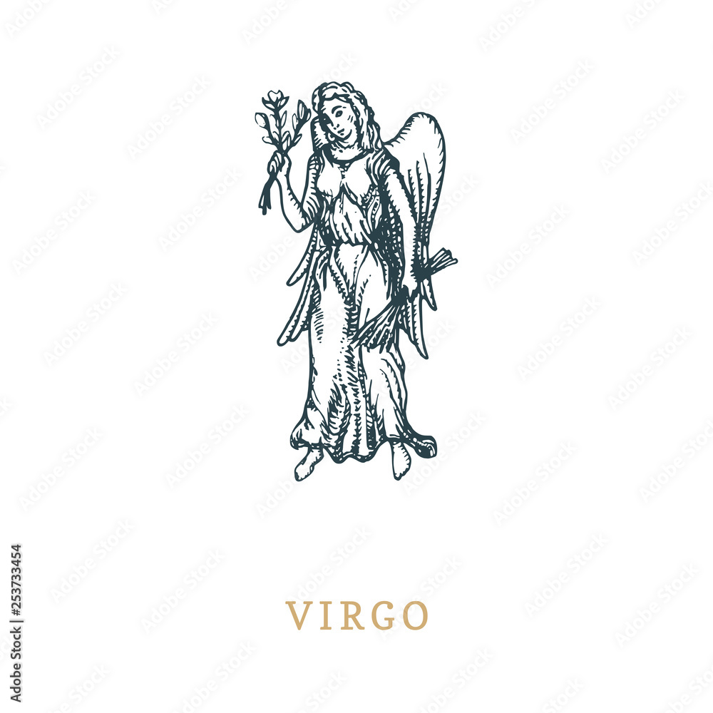 Virgo zodiac symbol, hand drawn in engraving style. Vector graphic ...