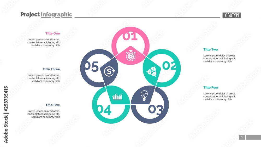 Pentagon Chart Slide Template Stock Vector | Adobe Stock
