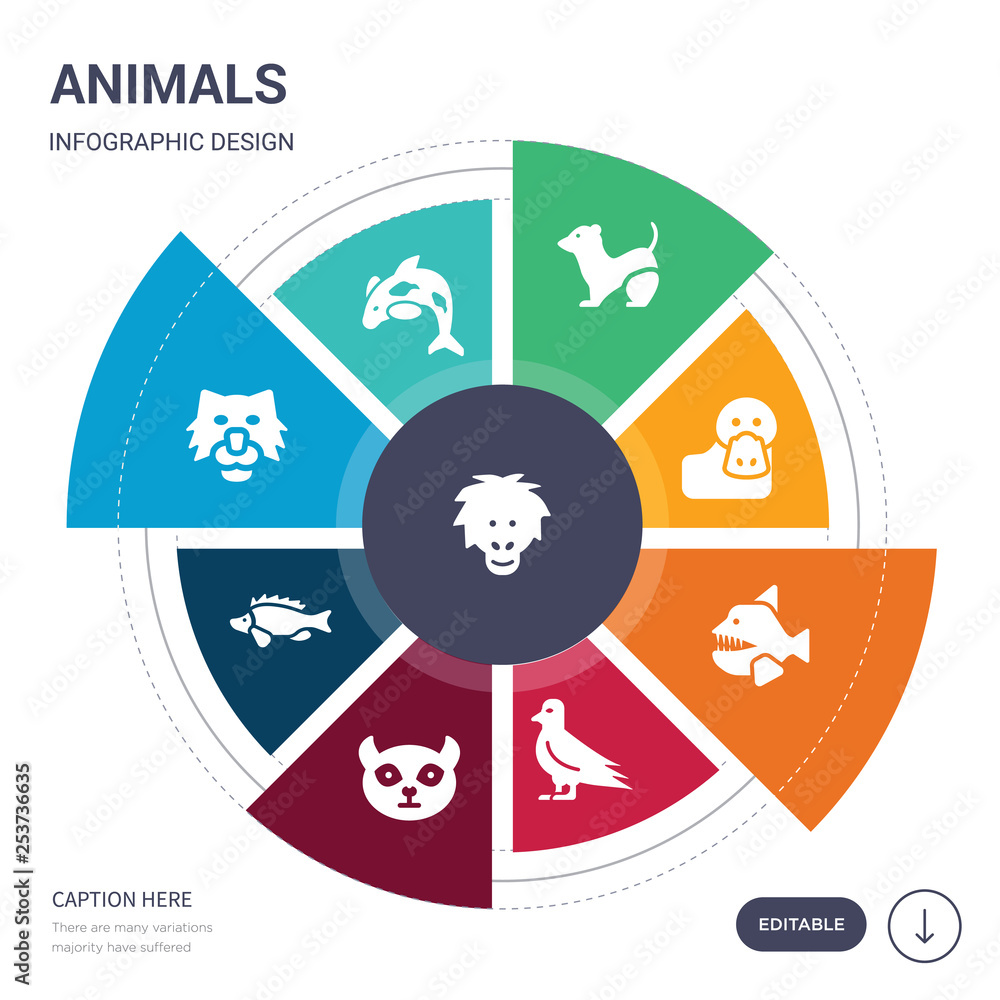 set of 9 simple animals vector icons. contains such as orangutan, orca ...