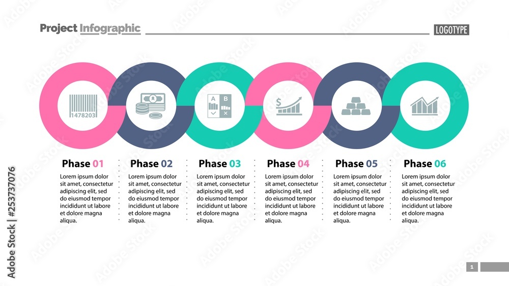 Six Phases Timeline Slide Template Stock Vector | Adobe Stock