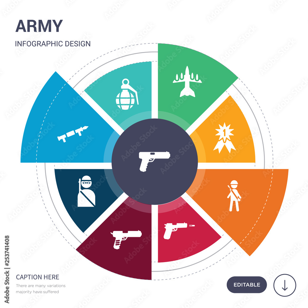 set of 9 simple army vector icons. contains such as glock, grenade ...