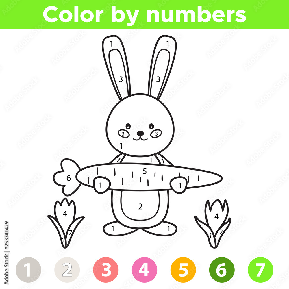 Color by number for preschool kids. Coloring page or book with funny ...
