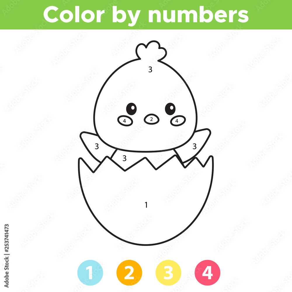 Color by number for preschool kids. Coloring page or book with cute ...