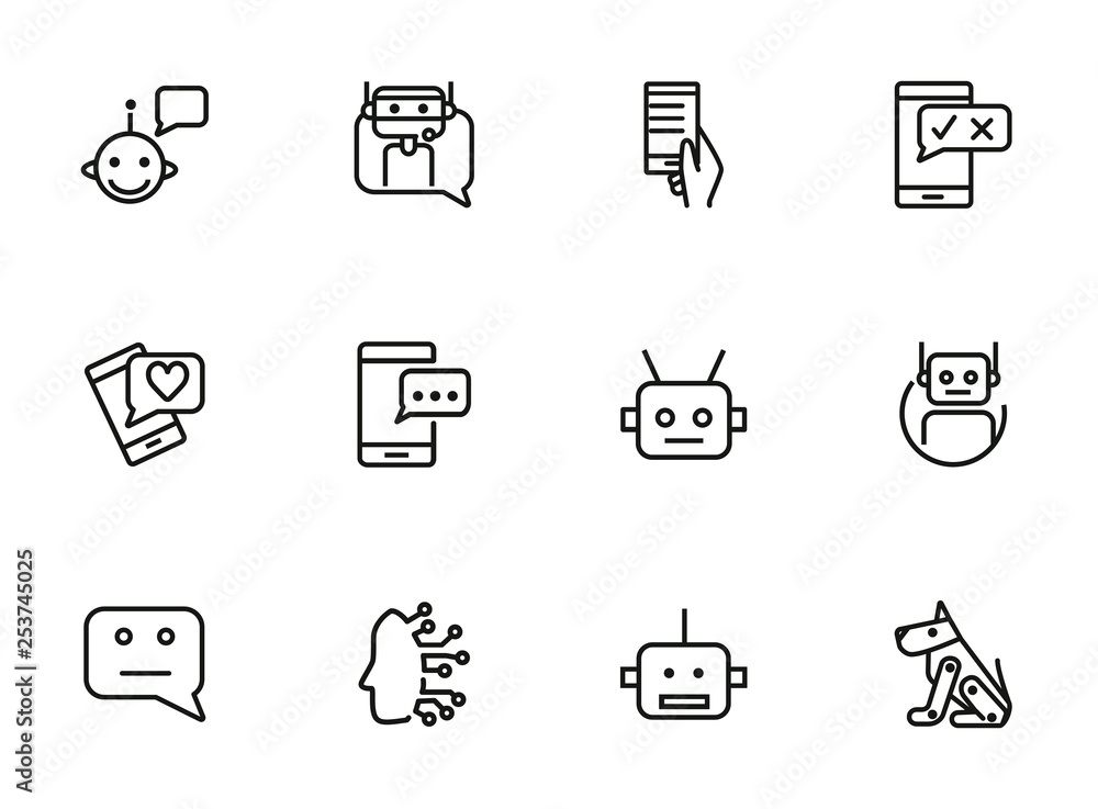 Chat bot line icon set Stock Vector | Adobe Stock