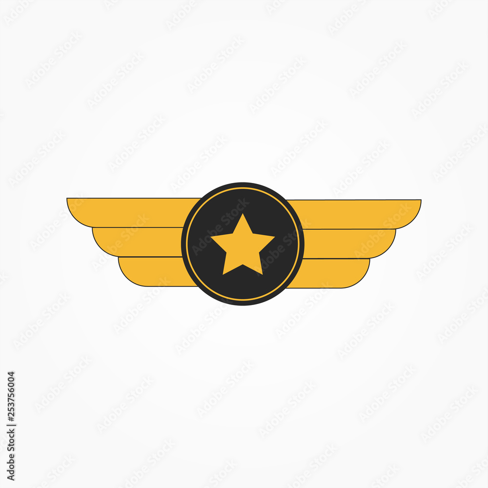 Wings with star icon. Winged logo template. Air force badge, army ...