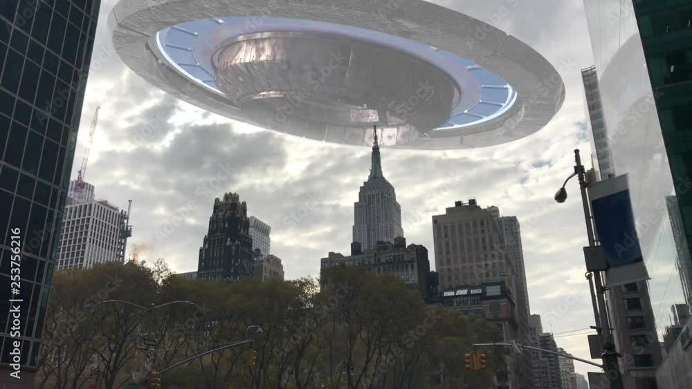 Alien Spaceship Hovering over New York City Buildings Video Compositing ...