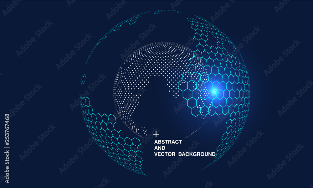 Hexagonal vector grid globe representing high tech, cloud computing and ...