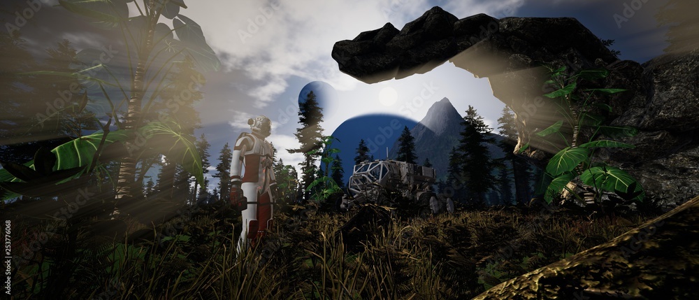 Extremely detailed and realistic high resolution 3d illustration of an Earth Like Exoplanet ...