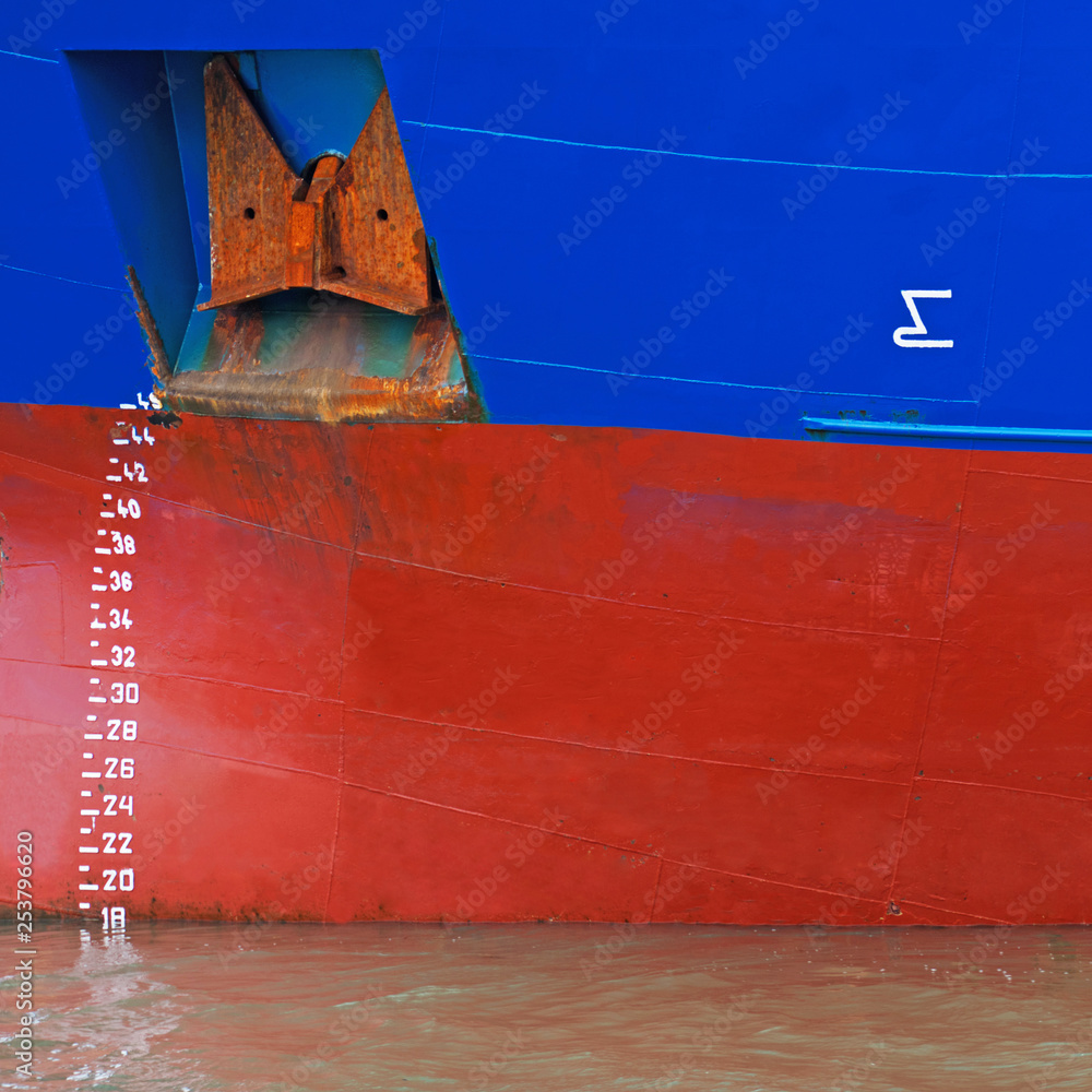 Waterline numerals and markings on the hull of a cargo vessel Stock ...