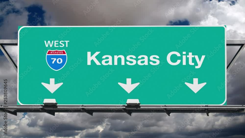 Kansas City interstate route 70 overhead freeway directional arrow sign ...