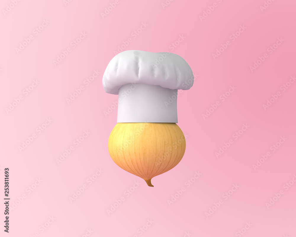 Chef hat with Onion concept on pastel pink background. minimal idea ...
